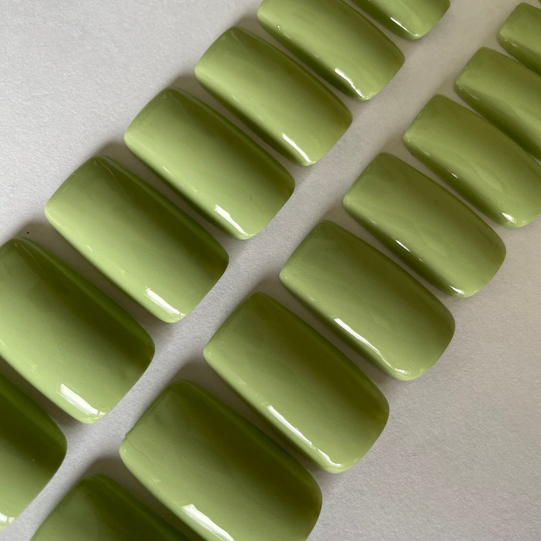 Green Wide False Nails, Extra Wide Press on Nails, Full Set of 20 Nails ...