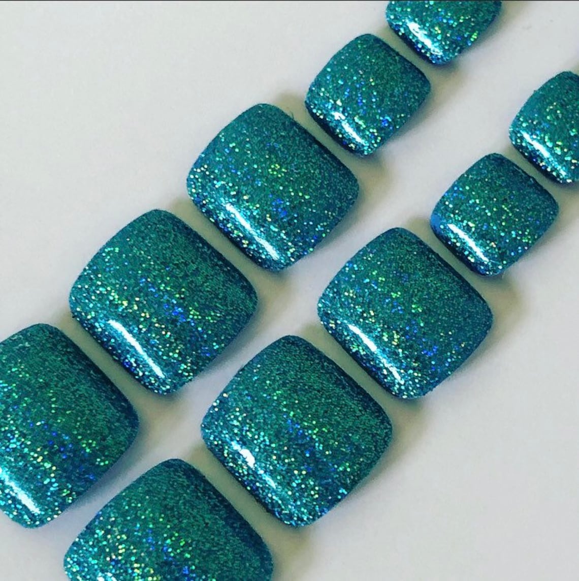 Turquoise Holographic Glitter False Toe Nails Fake Nails - Etsy UK