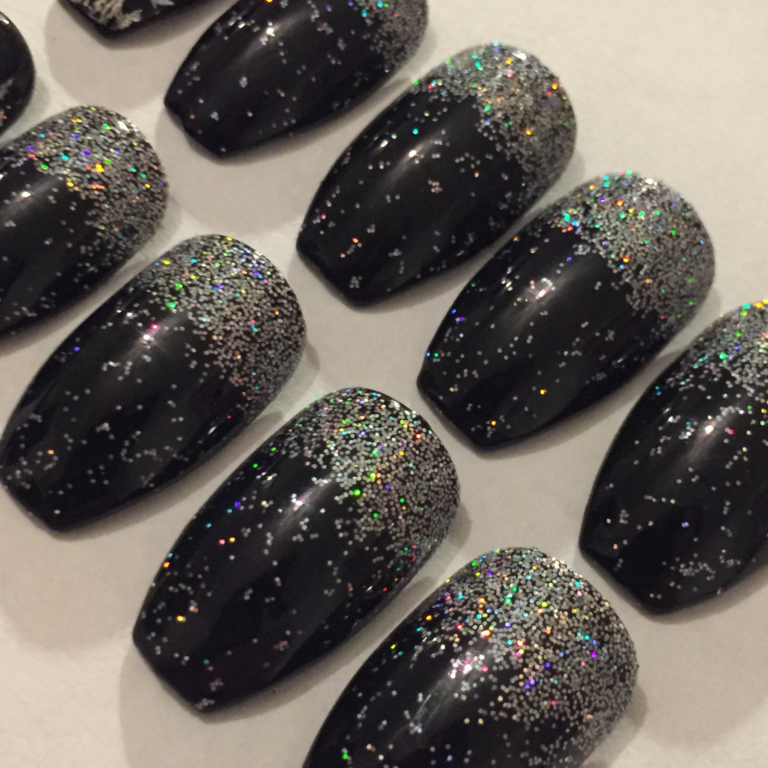Black Glitter False Nails Stick on Nails Glue on Nails - Etsy