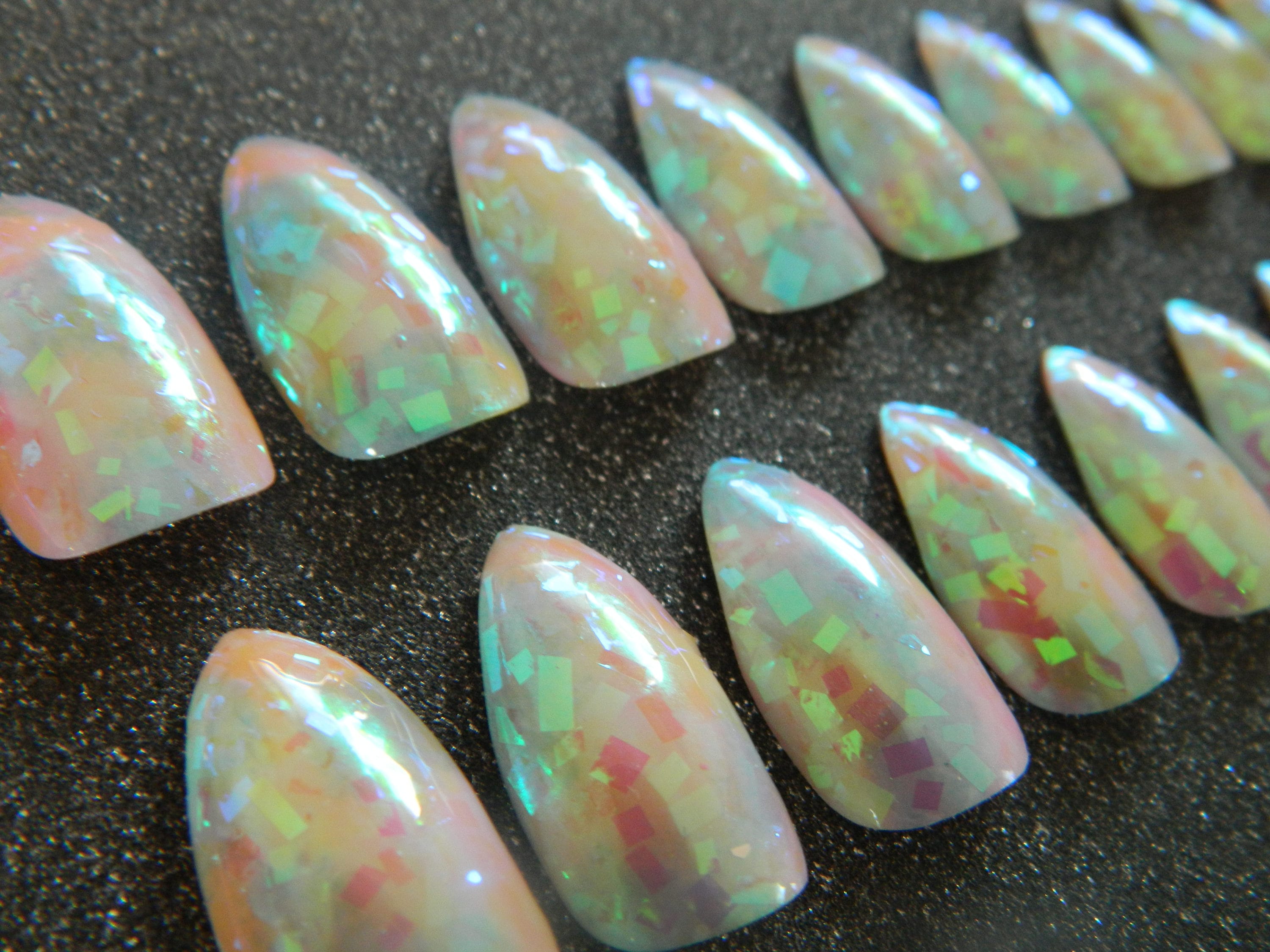 Opal/mother of Pearl Effect Stiletto False Nails. | Etsy