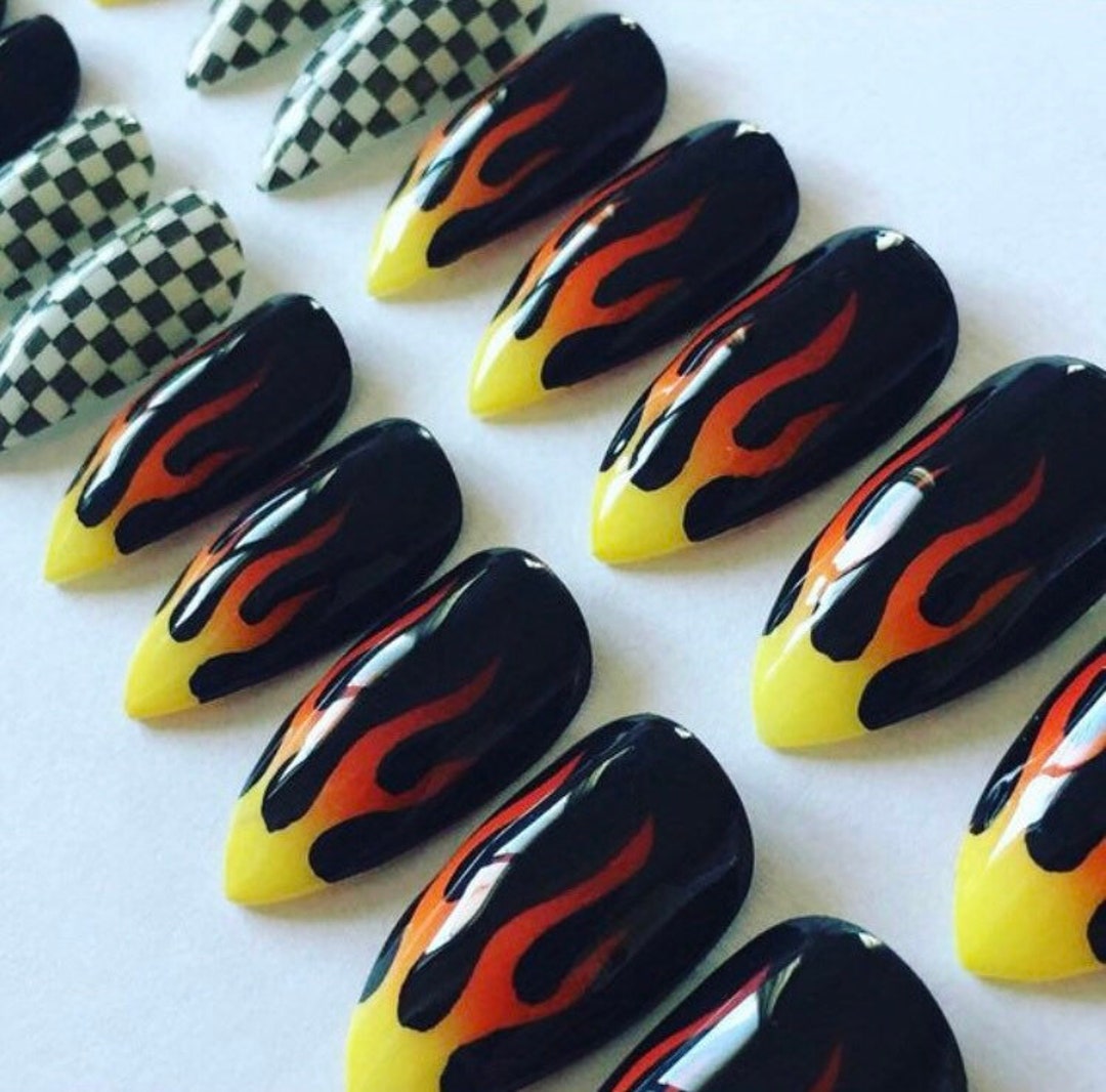 Hand Painted Flame Press on Nails. - Etsy