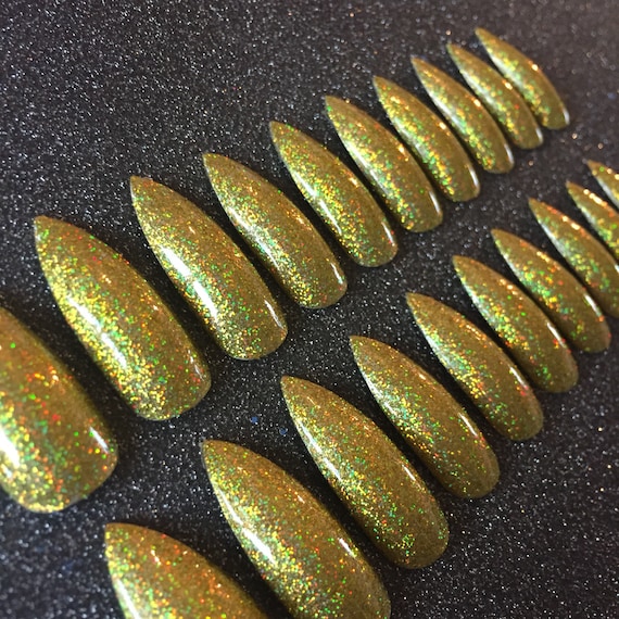 Gold Glitter False Nails. | Etsy