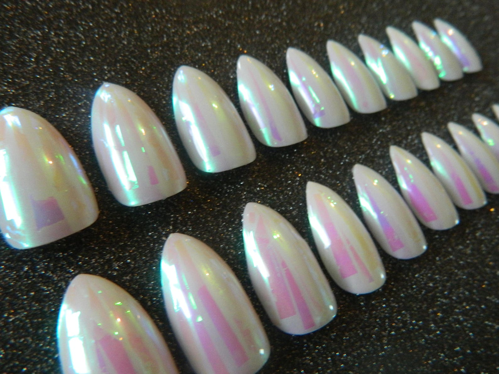 Iridescent Shattered Glass Stiletto False Nails. - Etsy