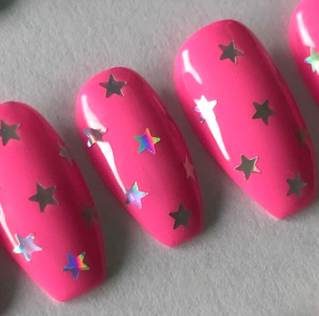 Pink Star False Nails, Fake Nails, Press on Nails, Full Set of 20 False ...