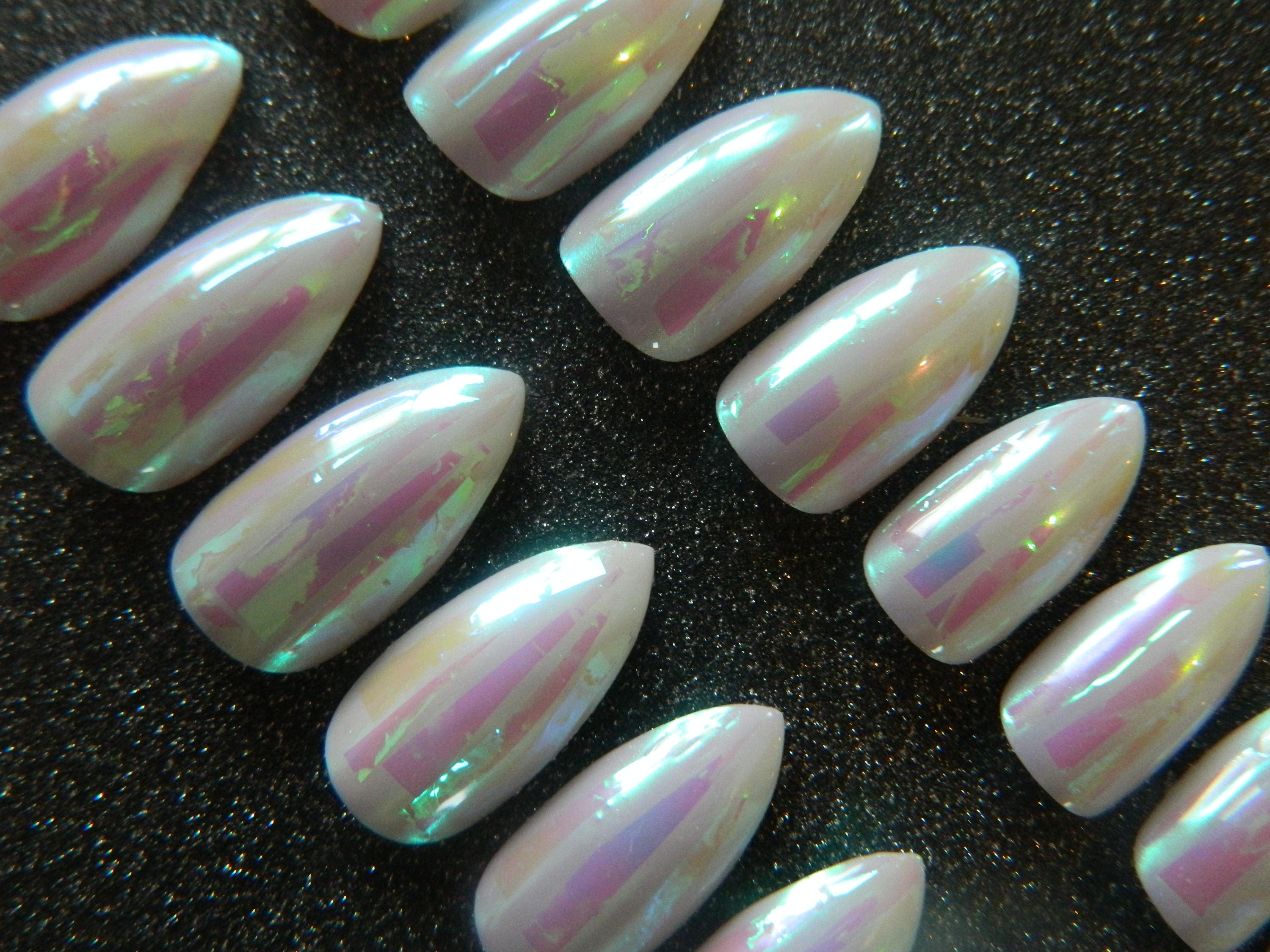 Iridescent Shattered Glass Stiletto False Nails. - Etsy