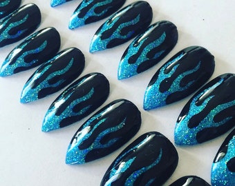 Blue Flame Press-on Nails - Etsy