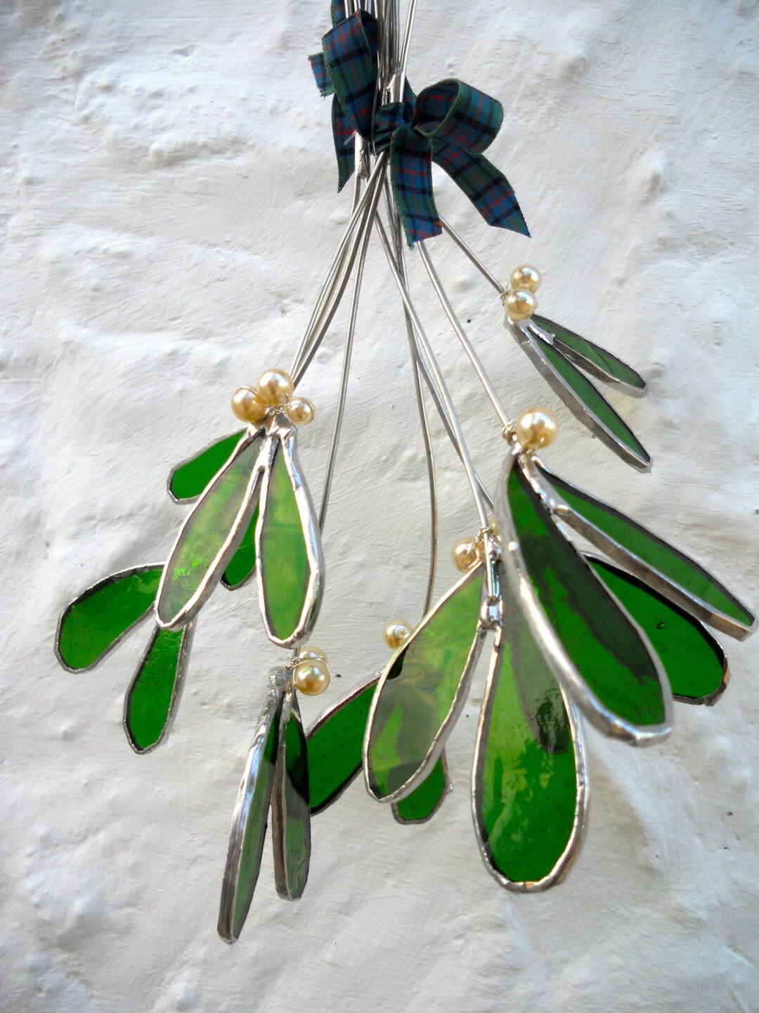 Handmade Stained Glass Kissing Mistletoe Christmas Decorations Recycled ...