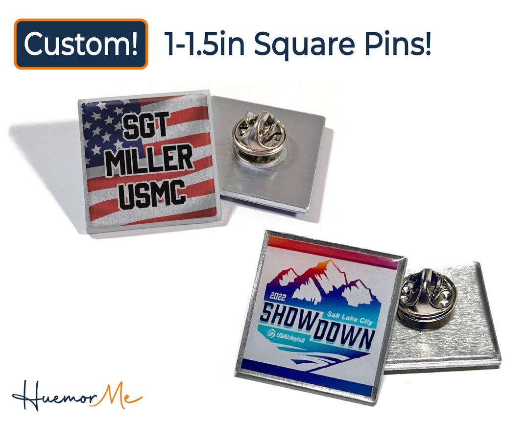 1in, 1.25in, 1.5in Custom Square Metal Lapel Pins Custom Waterproof ...