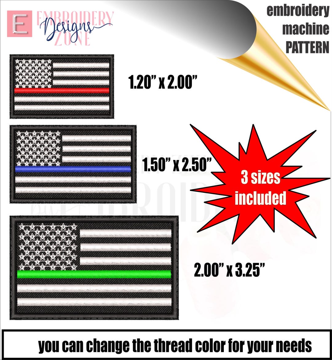 Thin Blue Line Flag Embroidery Design, Tactical US Flag Set (digital ...