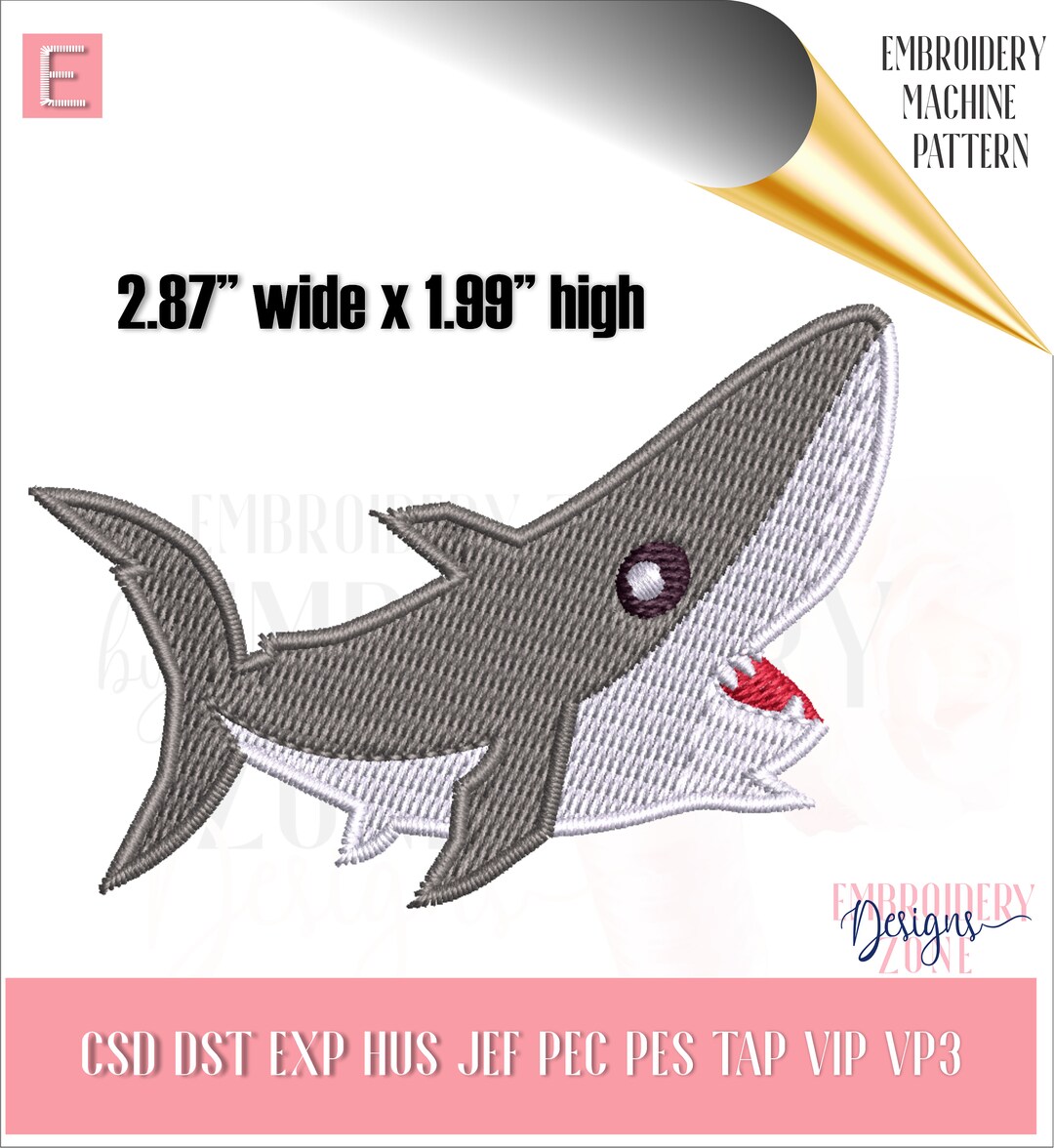Shark Embroidery File, Shark Pes Design, Shark Pattern, Shark Machine ...