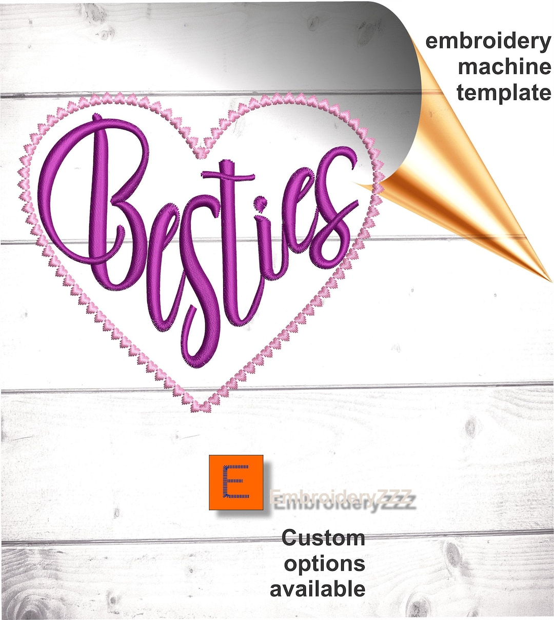 Besties Embroidery Pattern Design. BFF Valentine Heart Monogram Border ...