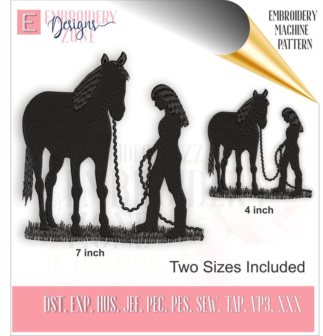 Girl Leading Her Horse Digital Design File for Machine Embroidery - Etsy