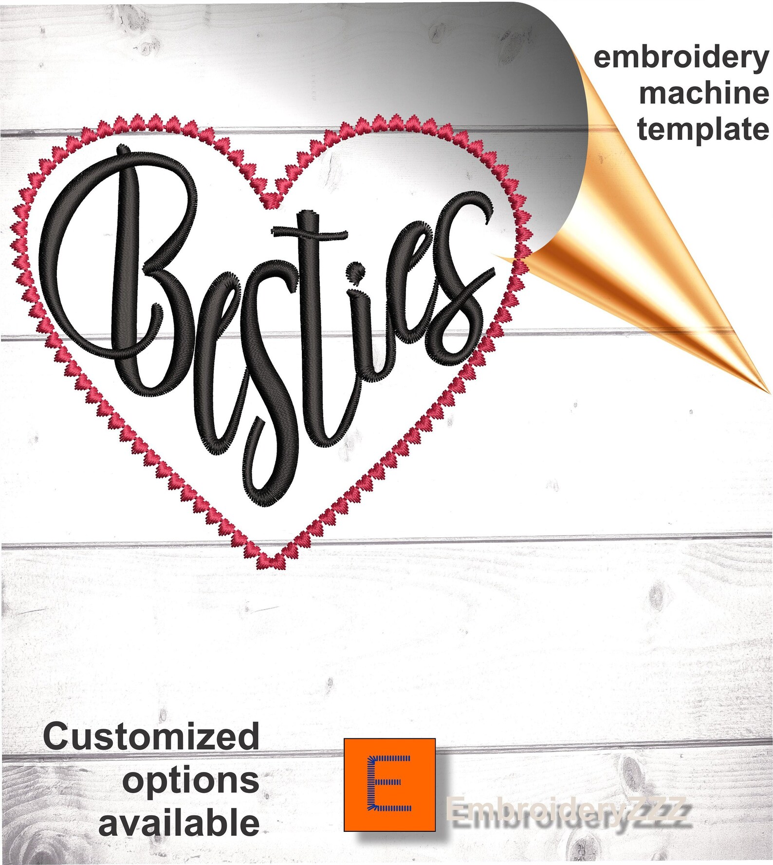 Besties Embroidery Pattern Design. BFF Valentine Heart - Etsy