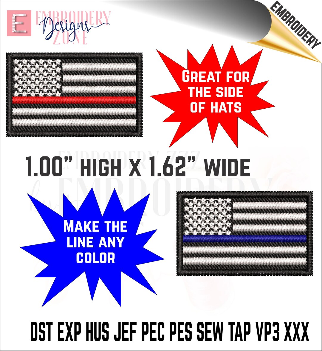 Small Thin Line Flag Machine Embroidery Design. One Inch US Flag. Blue ...