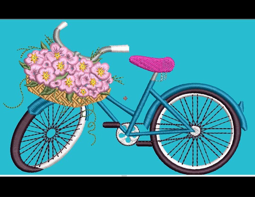 Vintage Bicycle Embroidery Design. Bike With Basket of Flowers ...