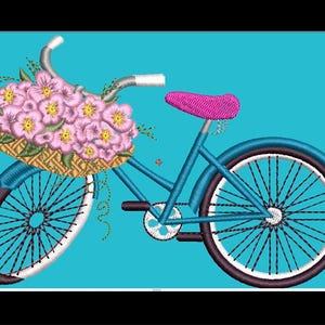 Vintage Bicycle Embroidery Design. Bike With Basket of Flowers ...