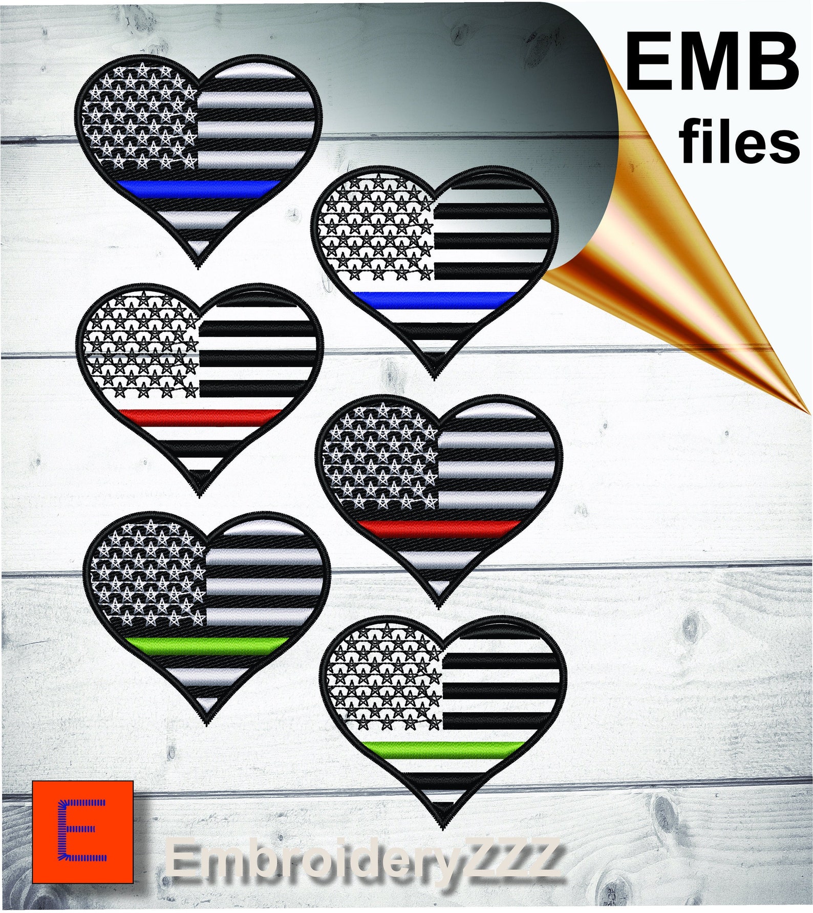 Thin Blue Line Heart Design for Machine Embroidery. Tactical - Etsy