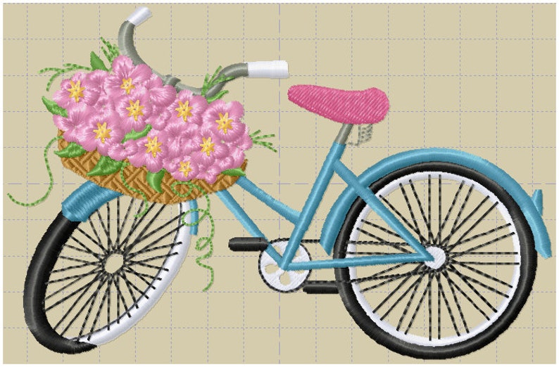 Vintage Bicycle Embroidery Design. Bike With Basket of Flowers | Etsy