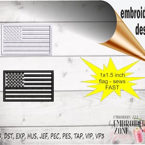 Easy to Sew One Inch X 1.6 Inch US Flag Design for Machine Embroidery ...