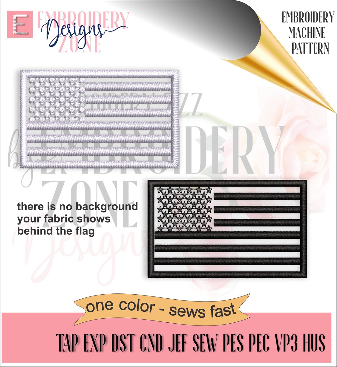 Easy to Sew One Inch X 1.6 Inch US Flag Design for Machine Embroidery ...