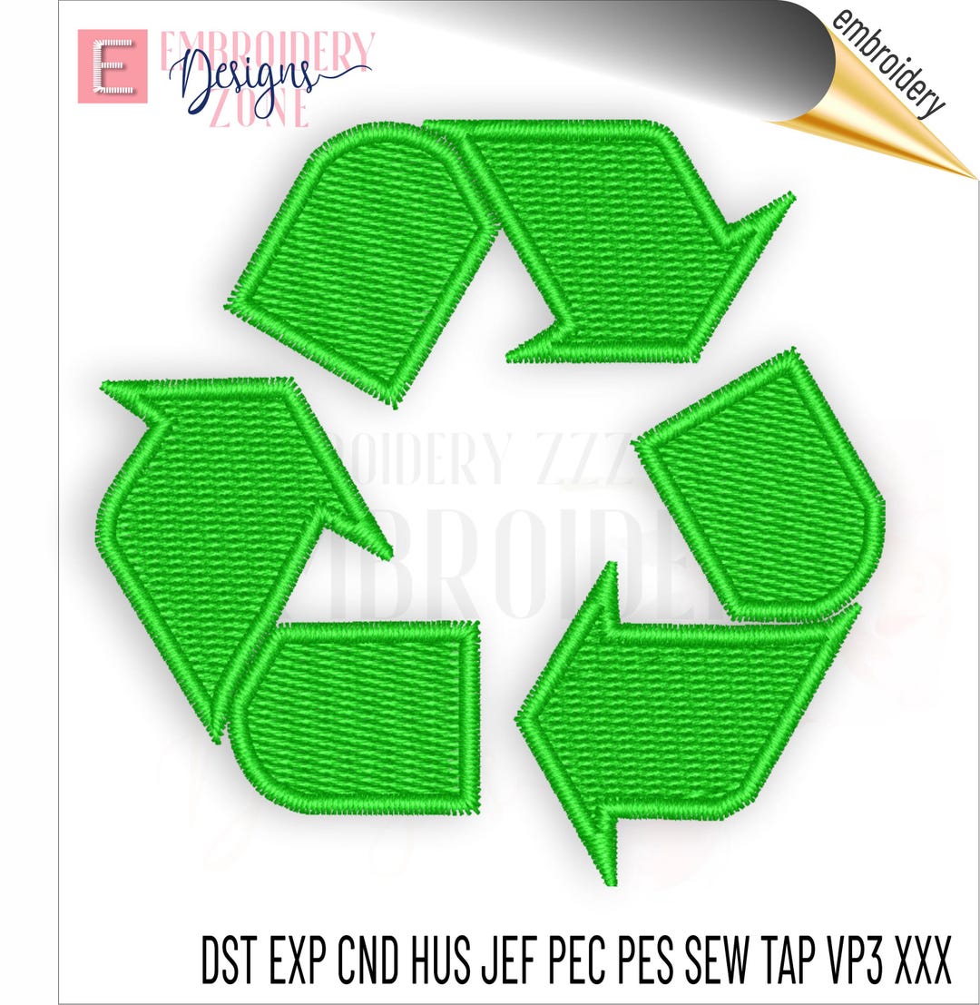 Recycling Symbol Embroidery Design File. Recycle Sign, Green Arrows Pes ...