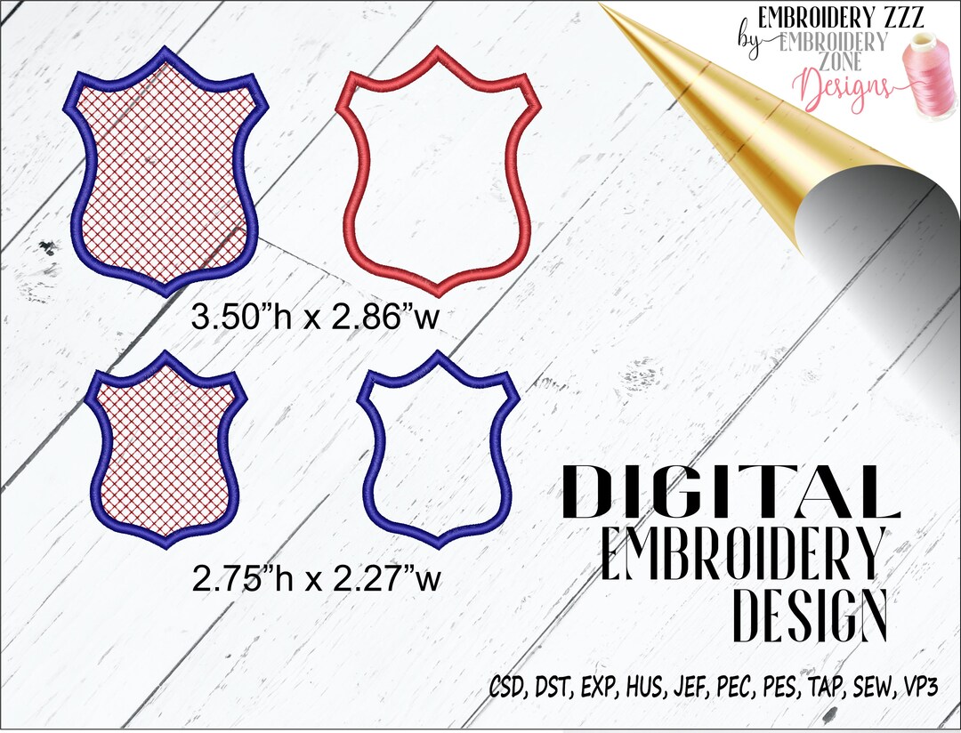 Police Badge Design for Machine Embroidery. Border Shield Pattern ...