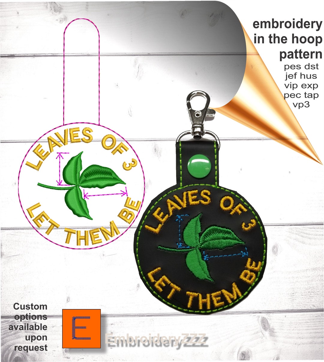 Poison Ivy Key Fob in the Hoop Embroidery Design. Identify Leaves Bag ...
