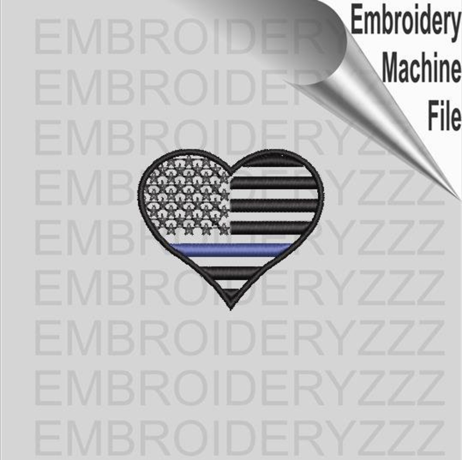 Thin Blue Line Heart Design for Machine Embroidery. Tactical - Etsy