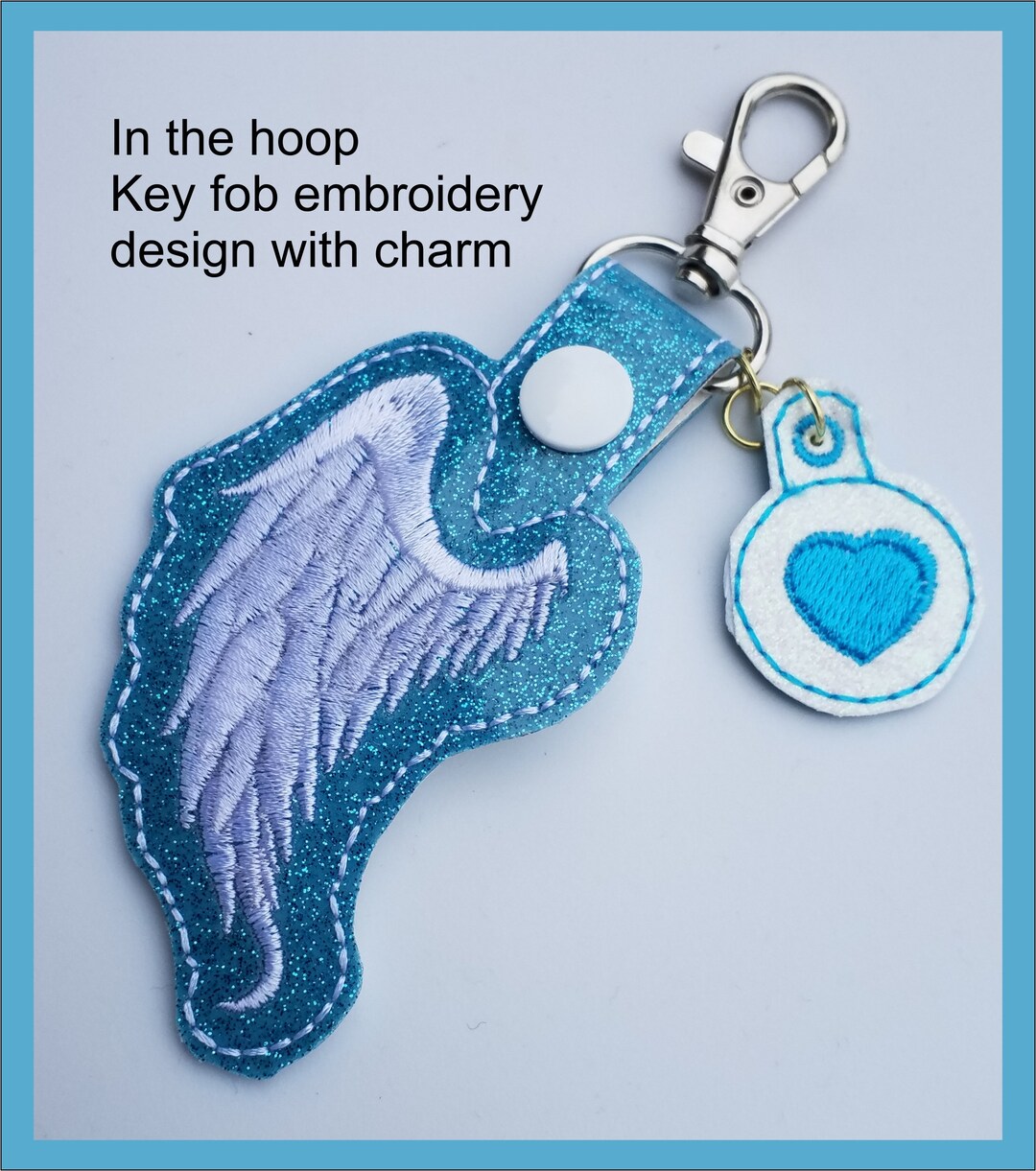 ITH Snap Tab Key Fob Design. Embroidery in the Hoop Angel Wing Key Chain Pattern With Charm for ...