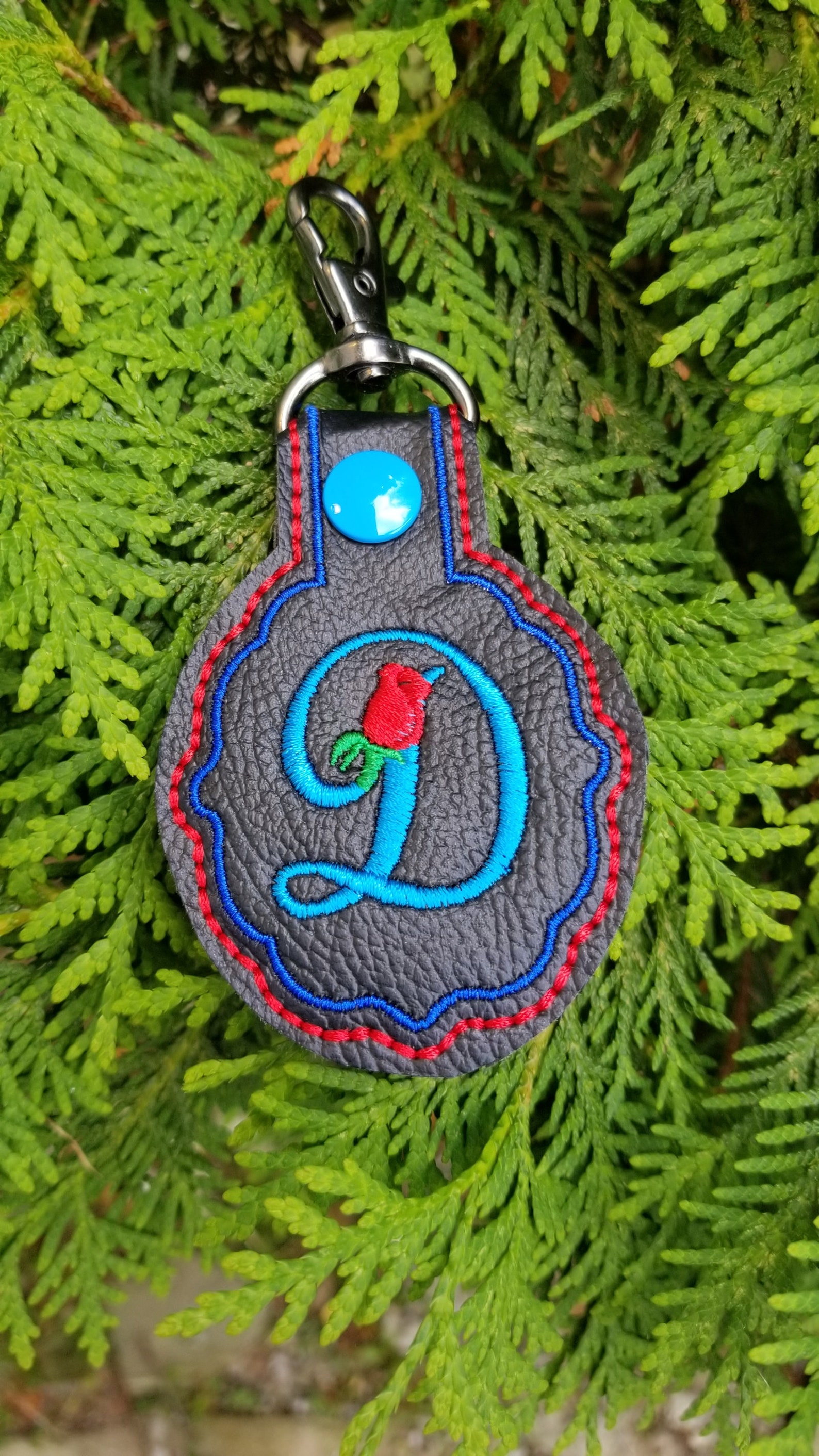 Monogram D Snap Tab in the Hoop Key Fob Embroidery Design Template for ...