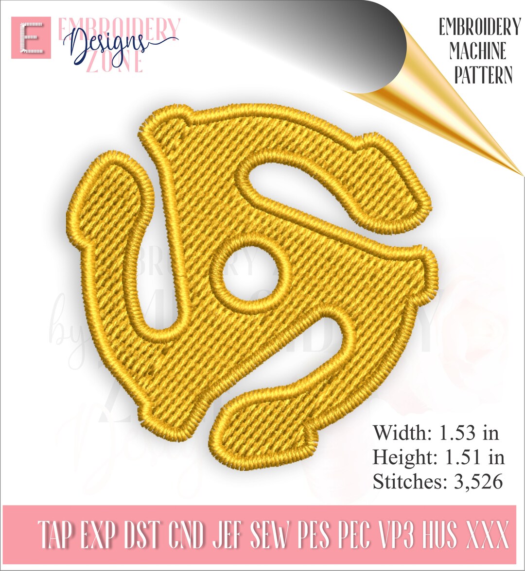 Old Vinyl Records Embroidery Design. 45 RPM Record Player Adapter ...