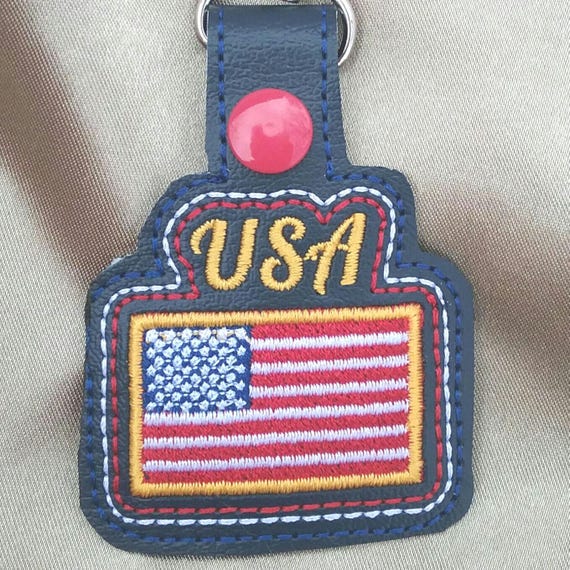 American Flag Key Fob Embroidery Pattern Custom Jet Tags, Key Flags