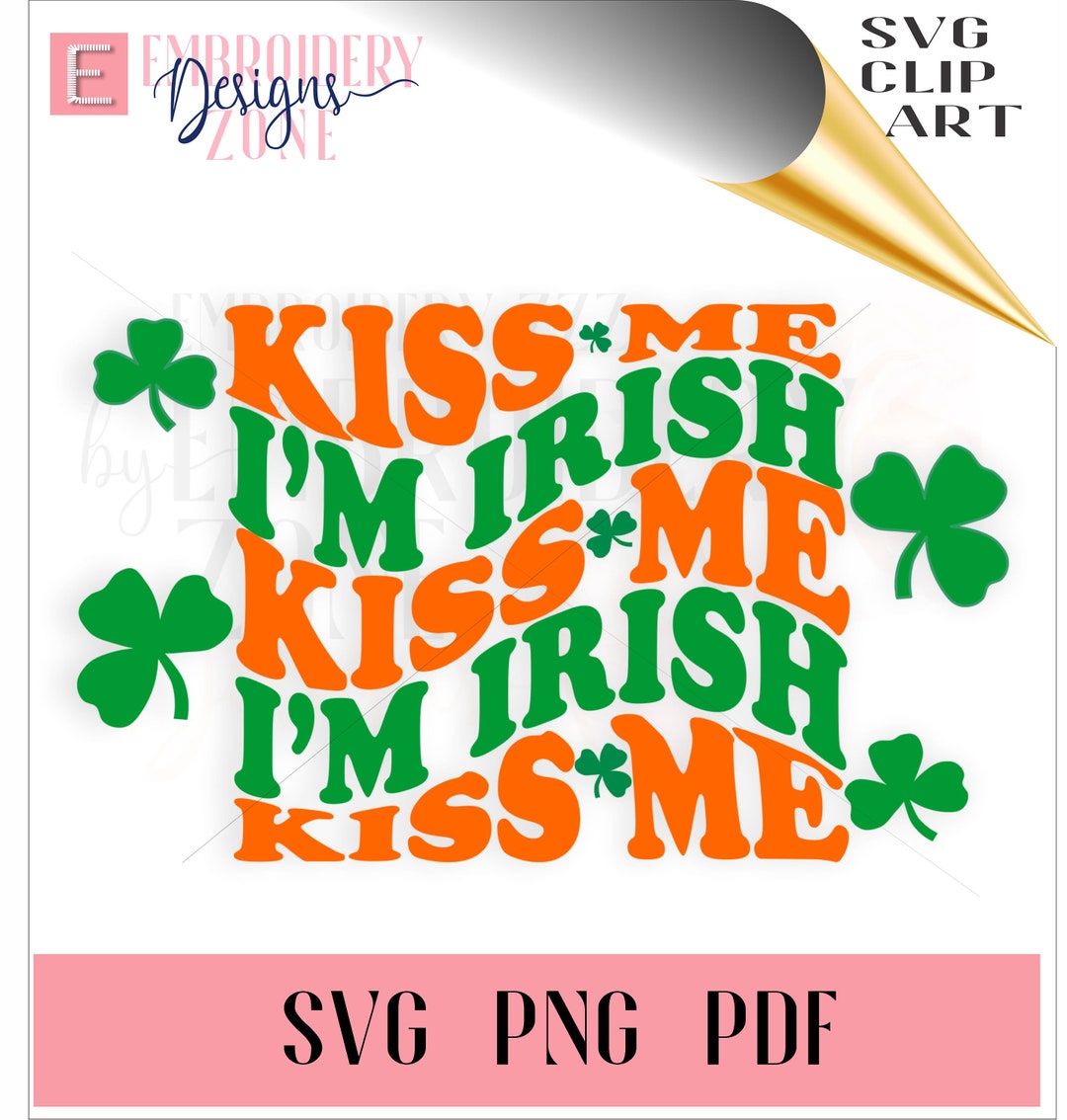 Wavy Words SVG Clipart T-shirt Design. Kiss Me I'm Irish Stacked Text ...