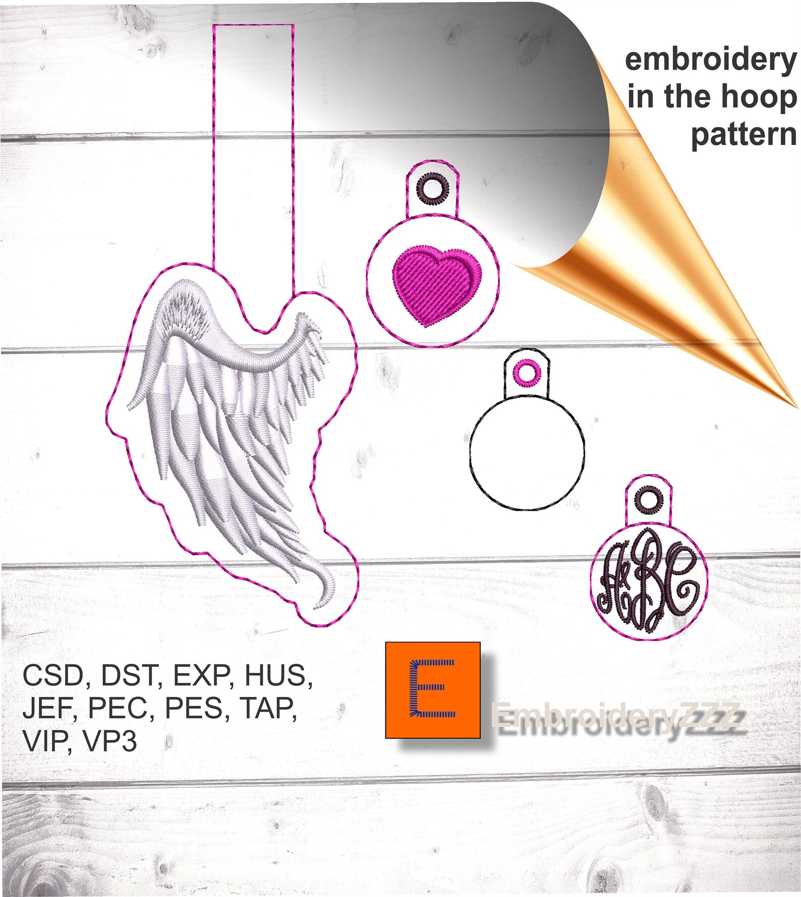 ITH Snap Tab Key Fob Design. Embroidery in the Hoop Angel Wing - Etsy