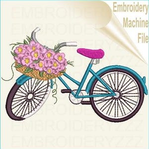 Vintage Bicycle Embroidery Design. Bike With Basket of Flowers ...