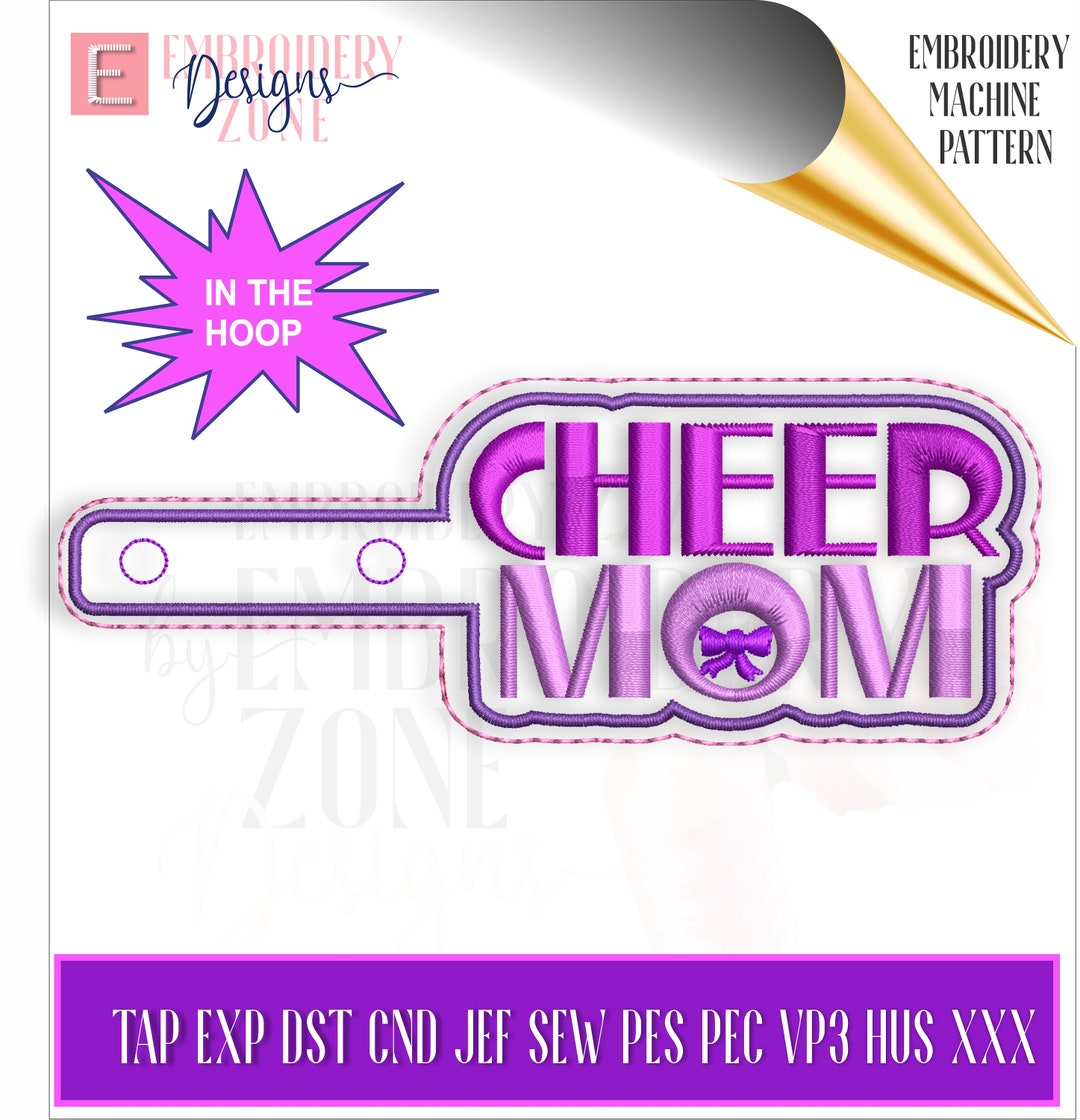 Cheer Mom Key Chain Embroidery Design in the Hoop, Snap-tab Ith Key Fob ...