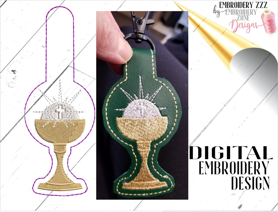 First Communion Key Fob Embroidery Design. in the Hoop Christian Key ...