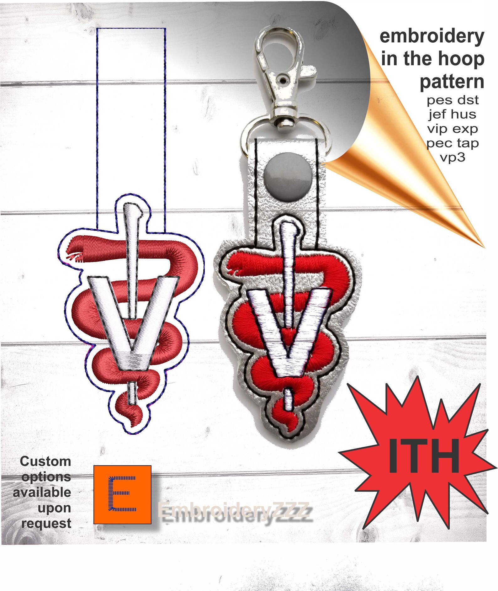 Veterinary Medicine Logo Embroidery Machine File. DVM Snap Tab - Etsy