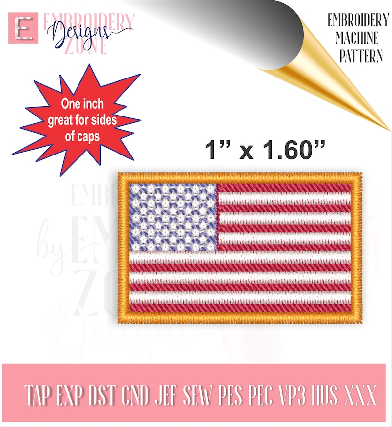 One Inch USA Flag Design for Machine Embroidery. Small American Flag ...