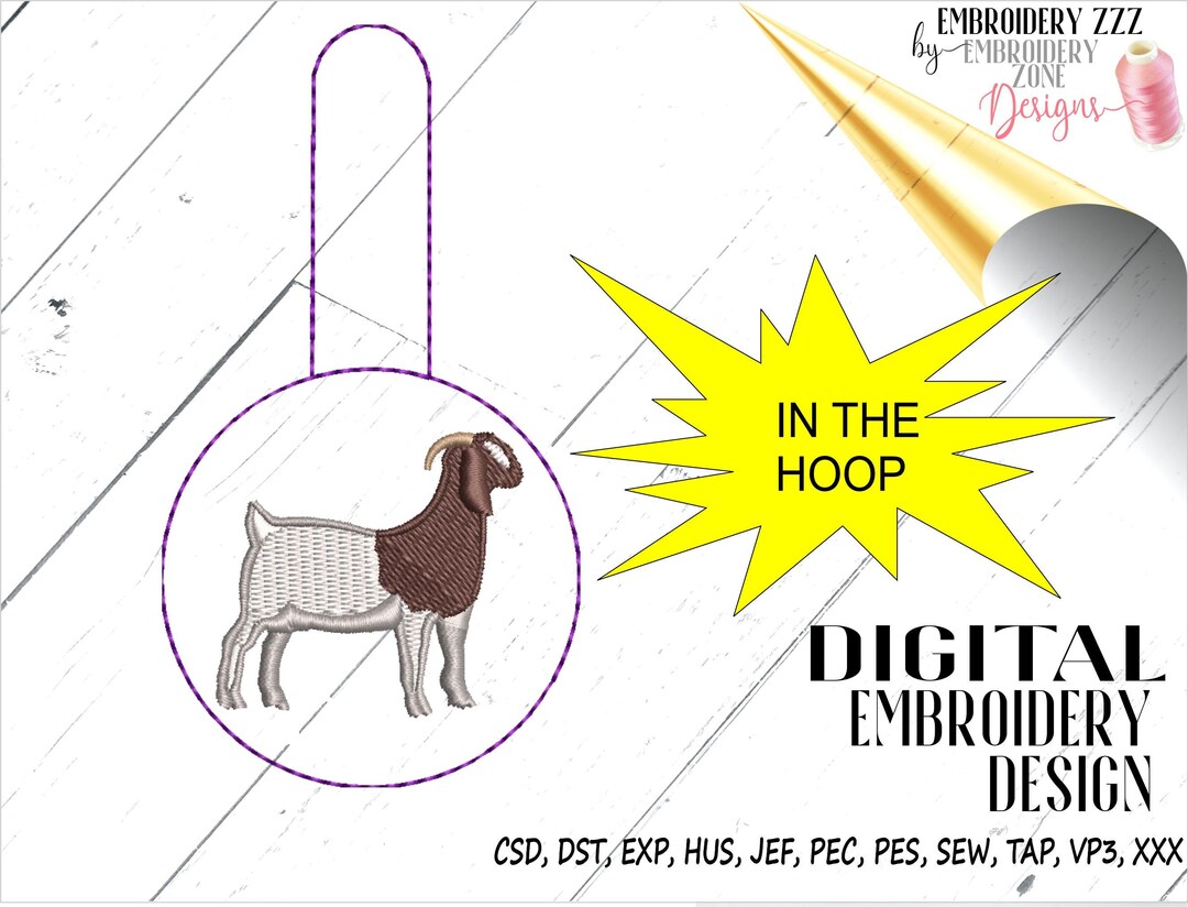 Boer Goat Snap Tab Key Fob in the Hoop Embroidery Pattern, Ith Goat ...