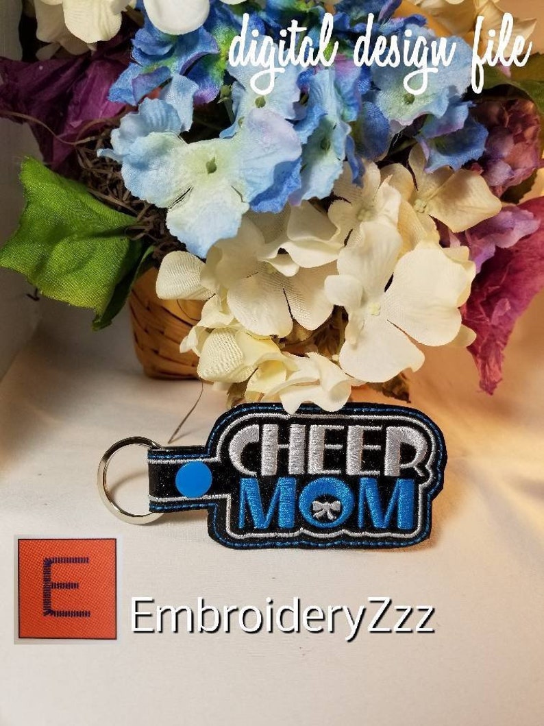 Cheer Mom Key Chain Embroidery Design in the Hoop, Snap-tab Ith Key Fob ...