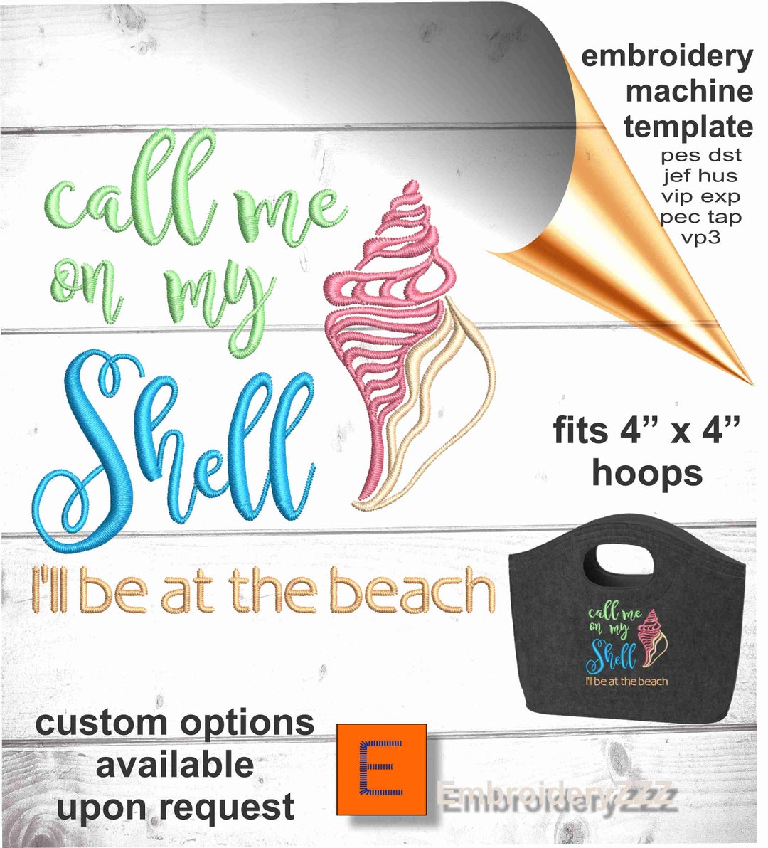 Beach Theme Embroidery Design: Seashell Pattern (4x4 Hoop) (PES ...