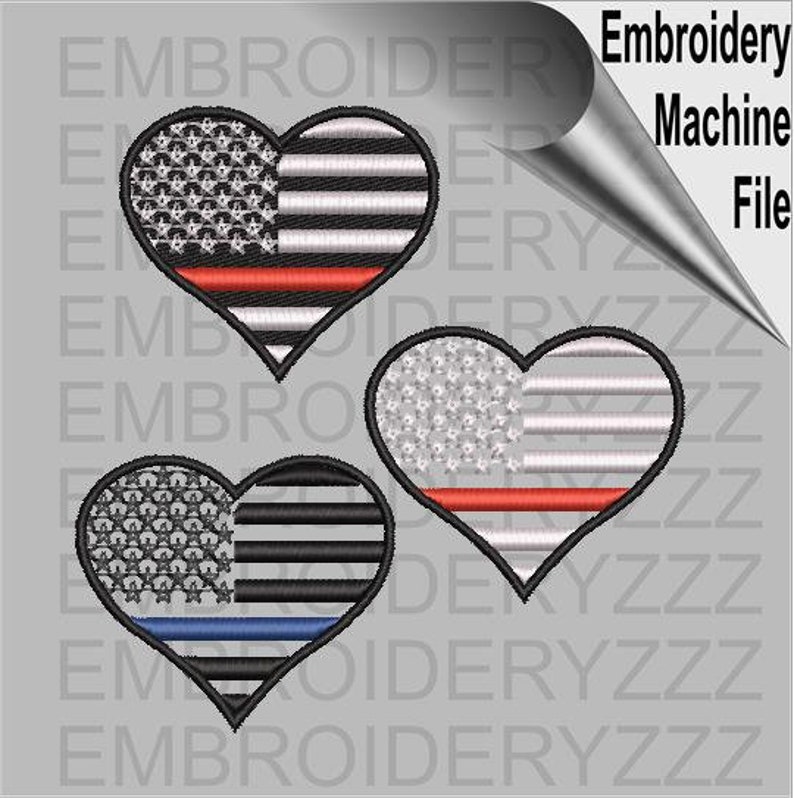 Thin Blue Line Heart Embroidery Design, Tactical Flag Pattern (digital ...