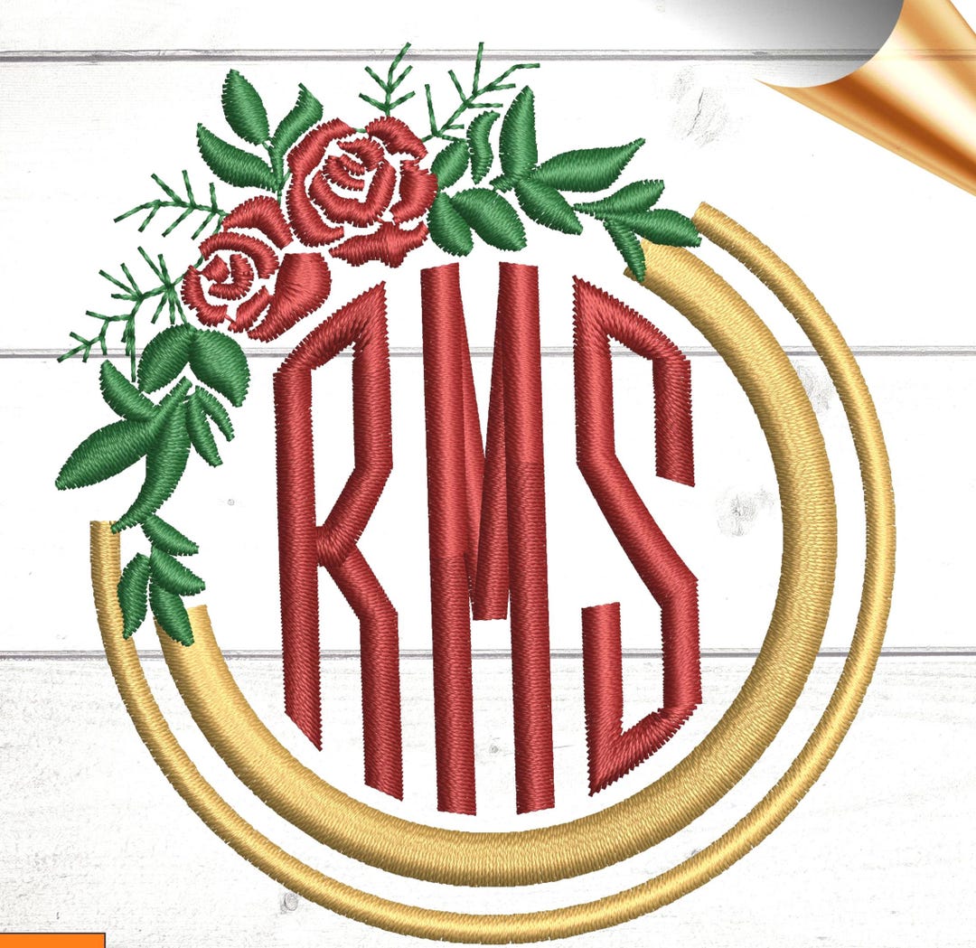 Floral Circle Monogram Embroidery Design: Roses Border (digital ...