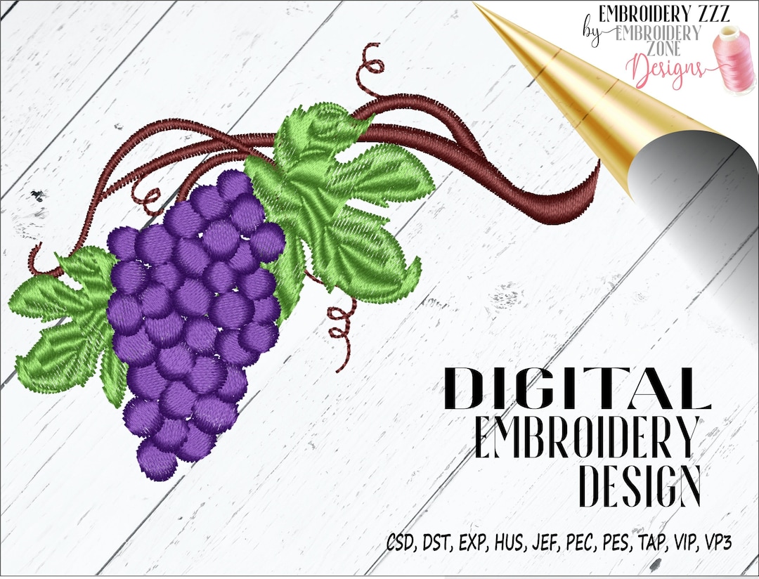Grapevine Embroidery Design File. Grapes Hanging From a Vine Pattern to ...