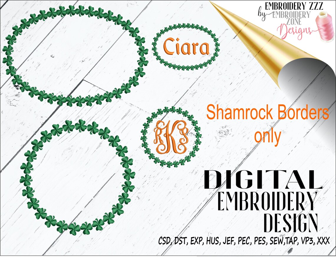 Shamrock Monogram Embroidery Frame Set. Two Sizes Included - Etsy