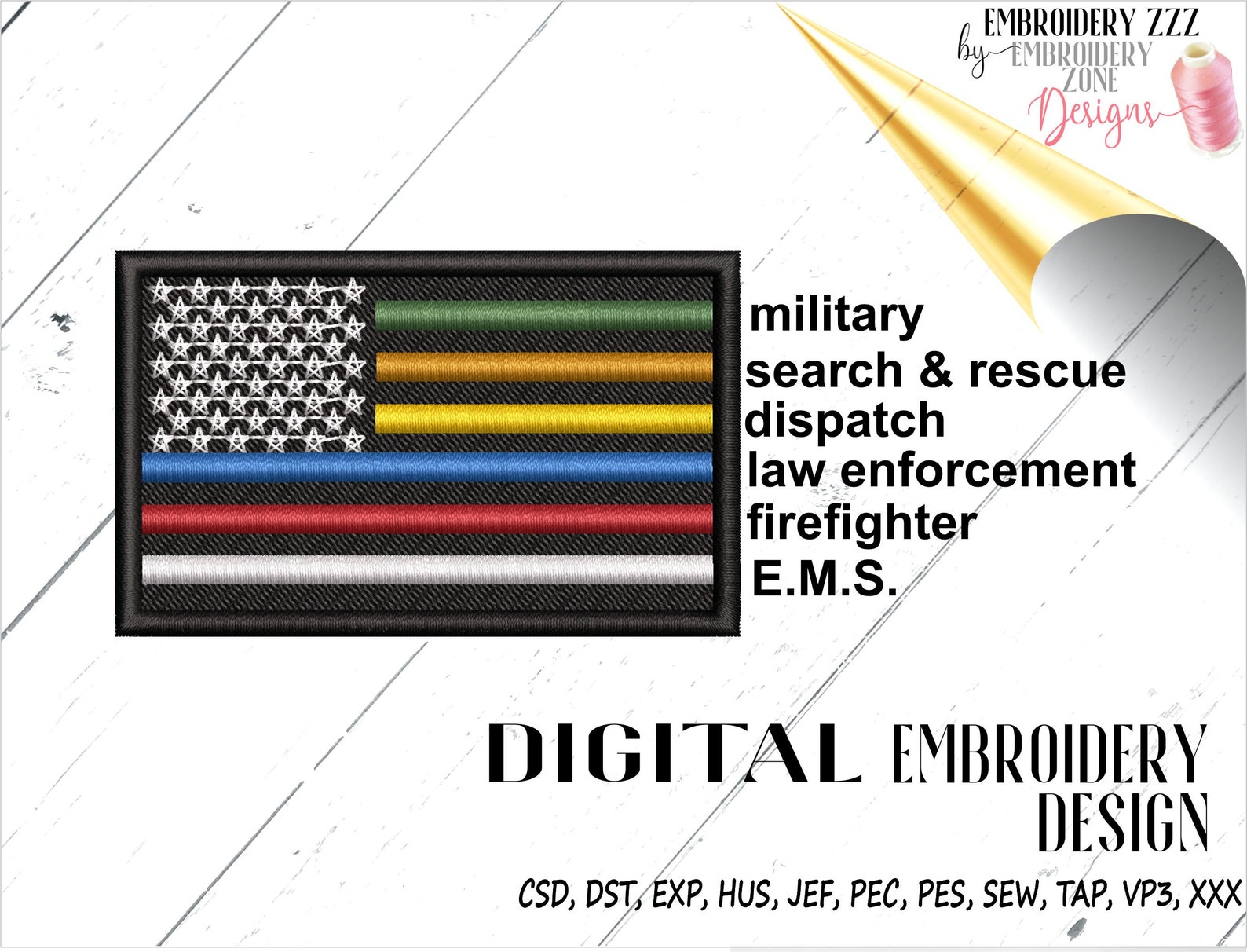 First Responders Flag Embroidery Design Pattern. Digital Download for ...