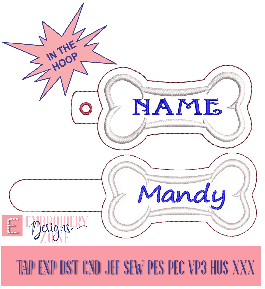 ITH Snap Tab Dog Bone Key Fob Design. Embroidery in the Hoop Key Chain ...