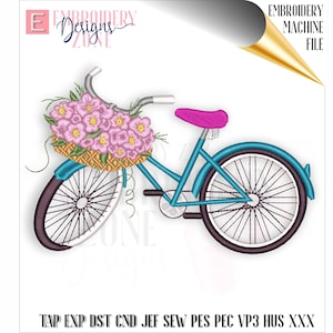 Vintage Bicycle Embroidery Design. Bike With Basket of Flowers ...