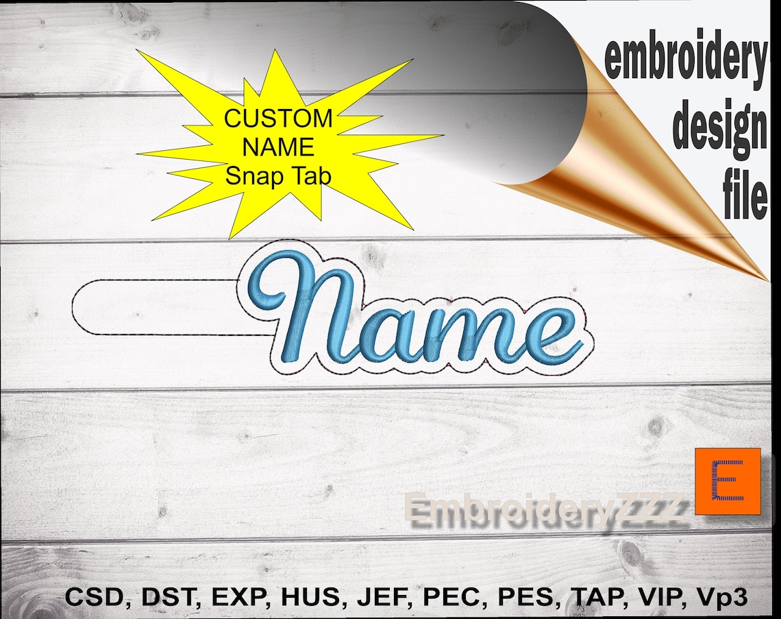 Custom Name Snap Tab Design File in the Hoop. Made to Order - Etsy